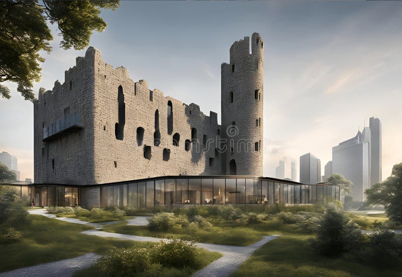 Modern Castle-inspired Architecture in a Lush Setting Stock ...