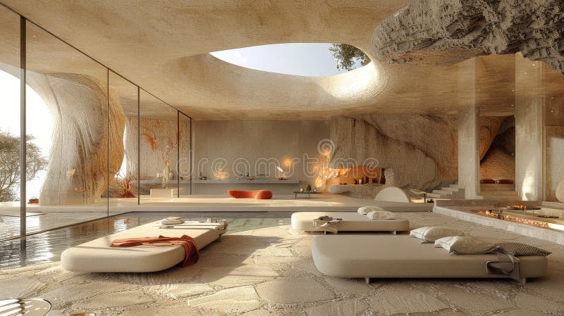 Modern Cave House with Pool and Lounge Stock Illustration ...