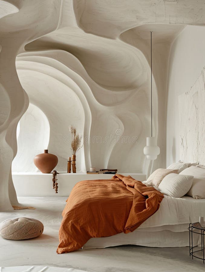 Modern Cave-inspired Bedroom Stock Illustration - Illustration of light ...