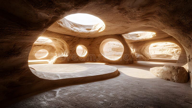 Modern Cave Interior with Natural Light Openings Stock Illustration ...