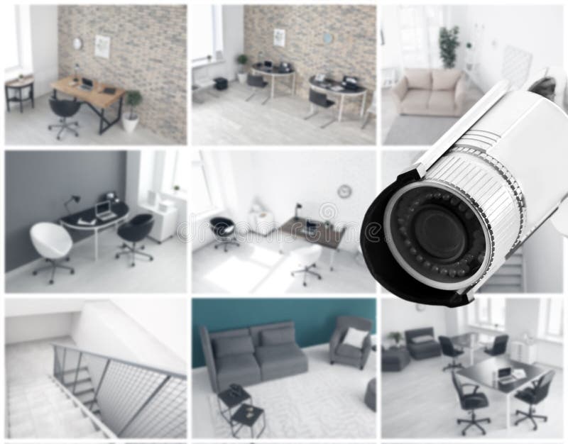 Modern CCTV Camera with Blurred View of Office Locations Stock Image ...