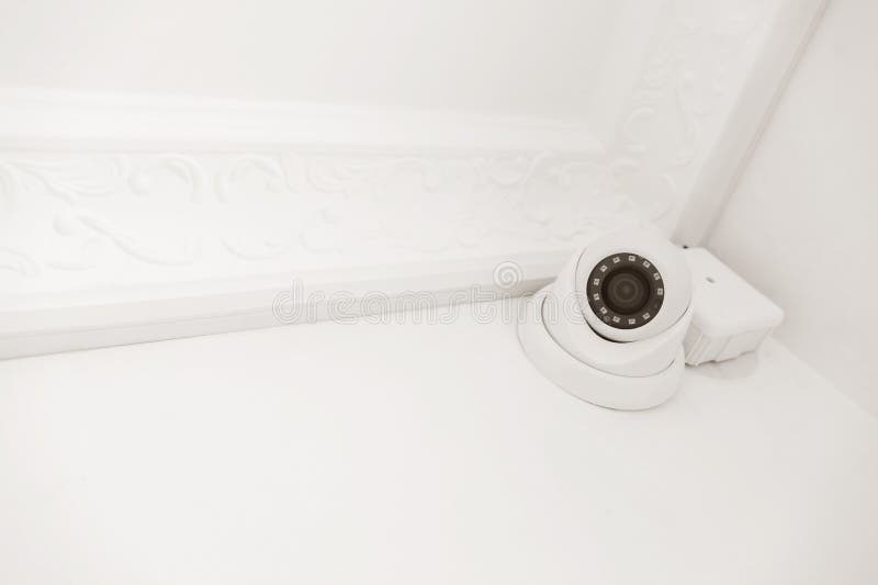 Modern CCTV Camera Installed on Wall in Room Stock Image - Image of ...