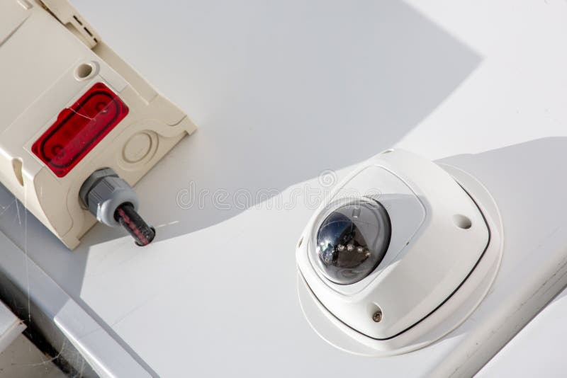 Modern CCTV Camera on the Wall and Alarm Box Stock Image - Image of ...