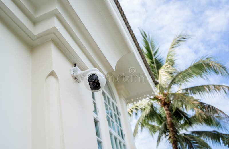 Modern CCTV Camera on a Wall of a Residential Building Stock Photo ...