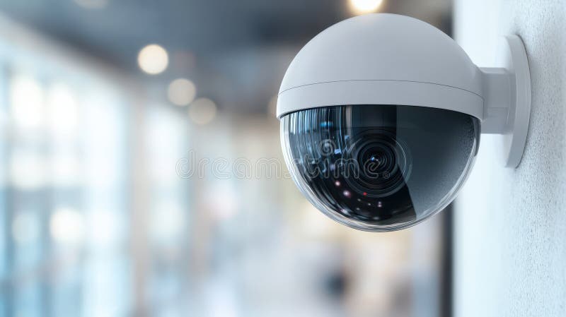Modern CCTV Dome Security Camera on Wall Office Building Surveillance ...