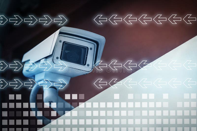 CCTV Security Camera on Building Outdoors and Digital Arrows Stock ...