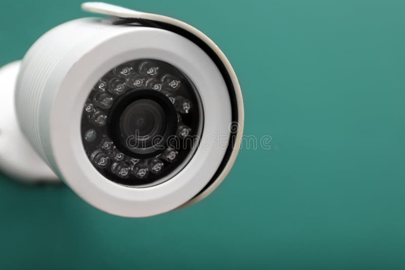Modern CCTV Security Camera on Green Wall Stock Image - Image of danger ...
