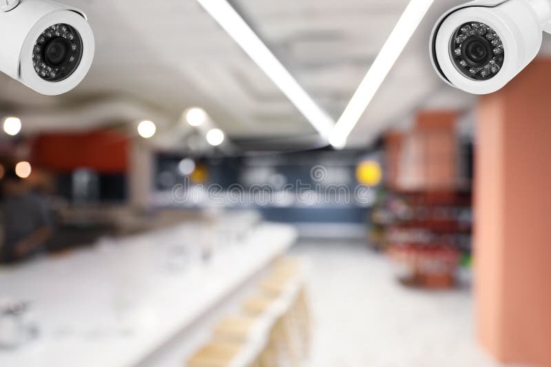 Modern CCTV Security Camera in Store. Guard Equipment Stock Photo ...
