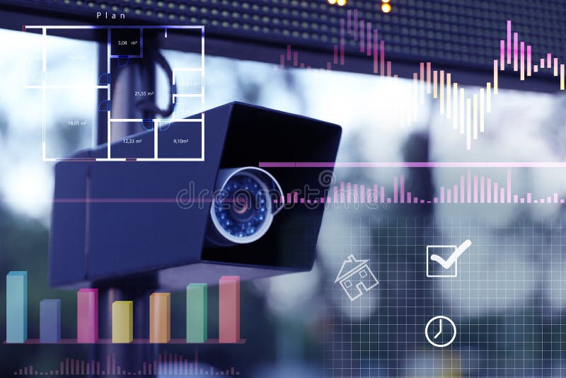 CCTV Security Camera on Street and Digital Graphics Stock Image - Image ...