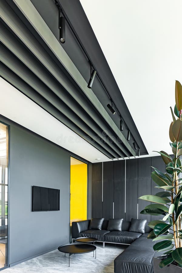 Modern Ceiling Conference Room with Ceil Rails Stock Image - Image of ...