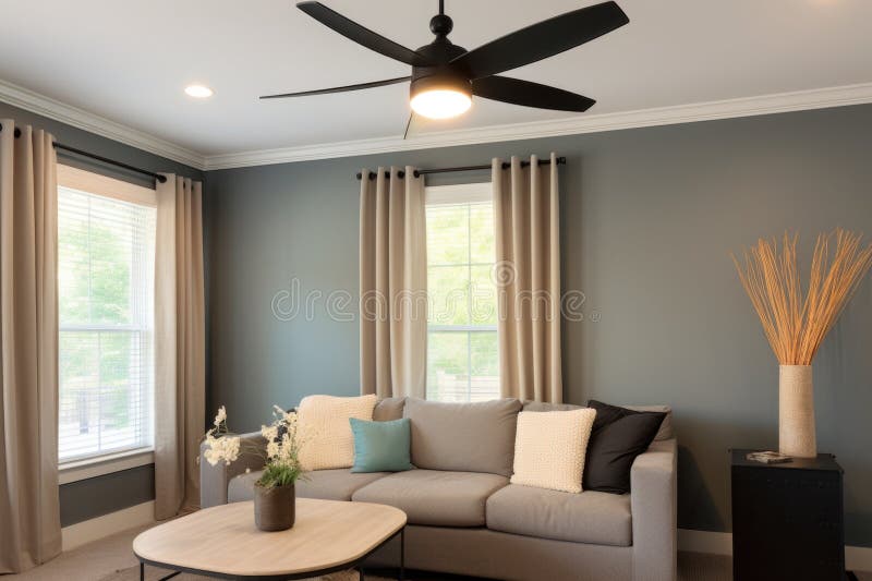 Modern Ceiling Fan with Lights in a Newly Painted Living Room Stock ...