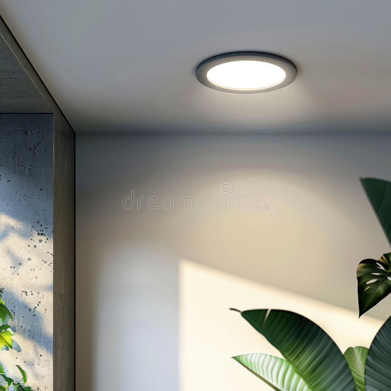 Modern Ceiling Light with Black Frame and Green Plants. Generative Ai ...