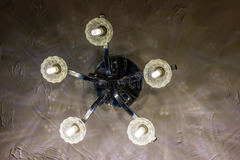 Overhead View of a Ceiling Light Fixture with Six Bulbs Stock Image ...