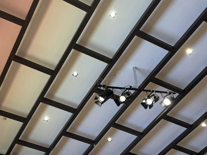 Modern Ceiling with Lighting and a Ceiling Spotlight Bar Stock Photo ...