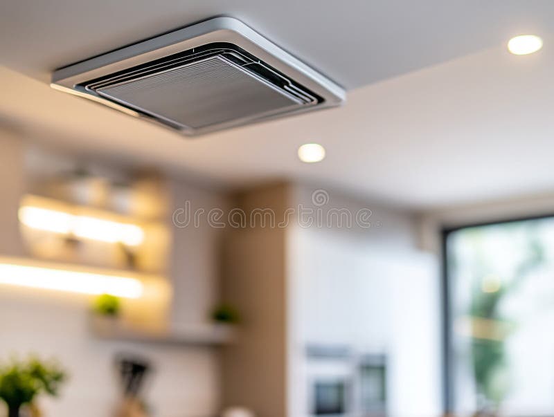 Modern Ceiling Mounted Air Conditioner in Stylish Kitchen Stock ...