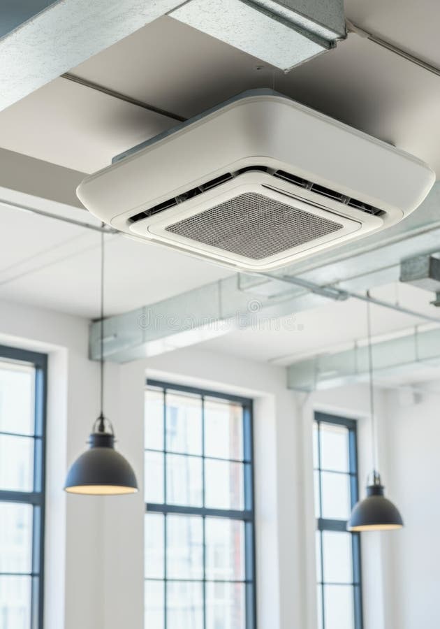 Modern Ceiling-mounted Air Conditioning Unit in Bright Industrial ...