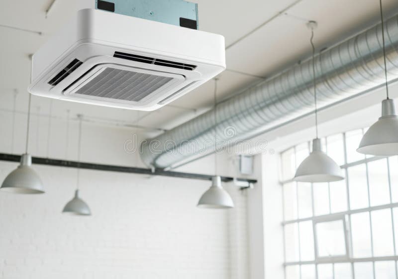 Modern Ceiling-mounted Air Conditioning Unit in Industrial Office with ...