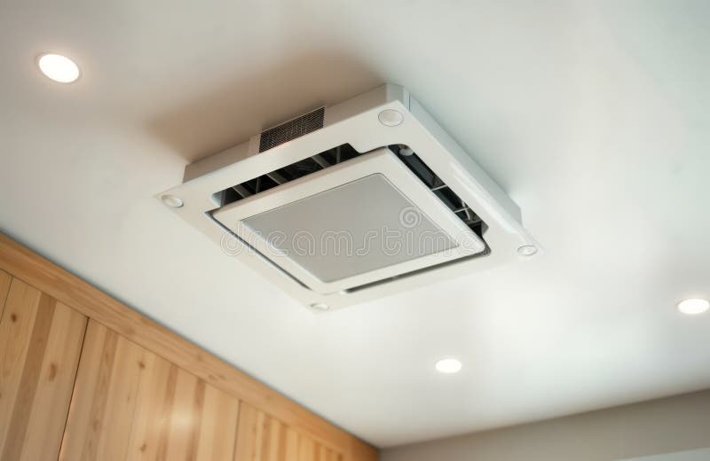 Modern Ceiling Mounted Cassette Type Air Conditioner Installed on White ...