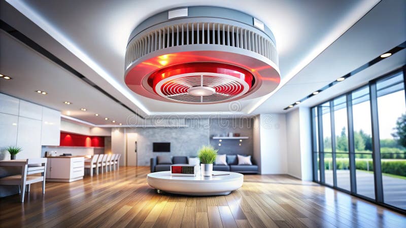 Modern Ceiling Smoke Detector with Red Alert Light Ensuring Home Safety ...