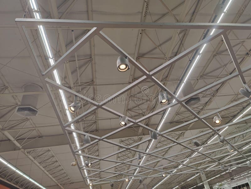 Modern Ceiling Structure with Lighting Stock Image - Image of design ...