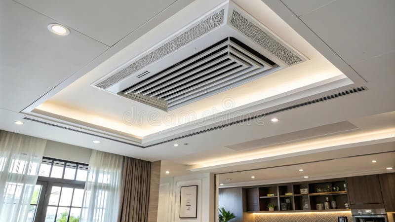 Modern Ceiling Ventilation System in Bright Living Space Stock Image ...