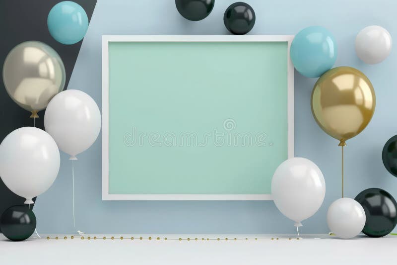 Modern Celebration Backdrop with White, Blue, and Gold Balloons ...