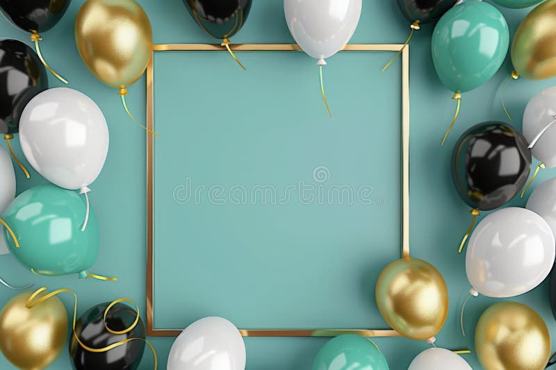 Modern Celebration Backdrop with White, Blue, and Gold Balloons ...