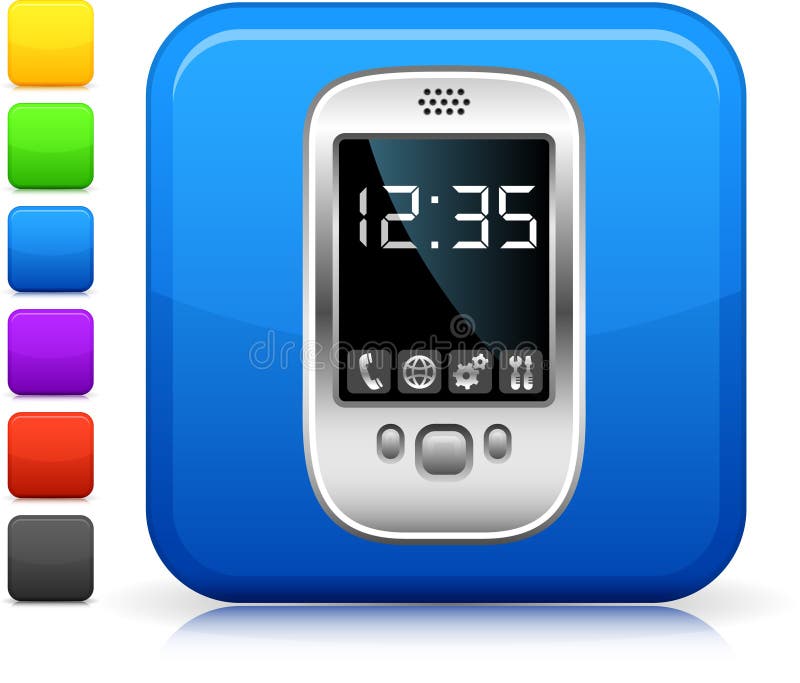 Modern Cell Phone Icon on Square Internet Button Stock Illustration ...