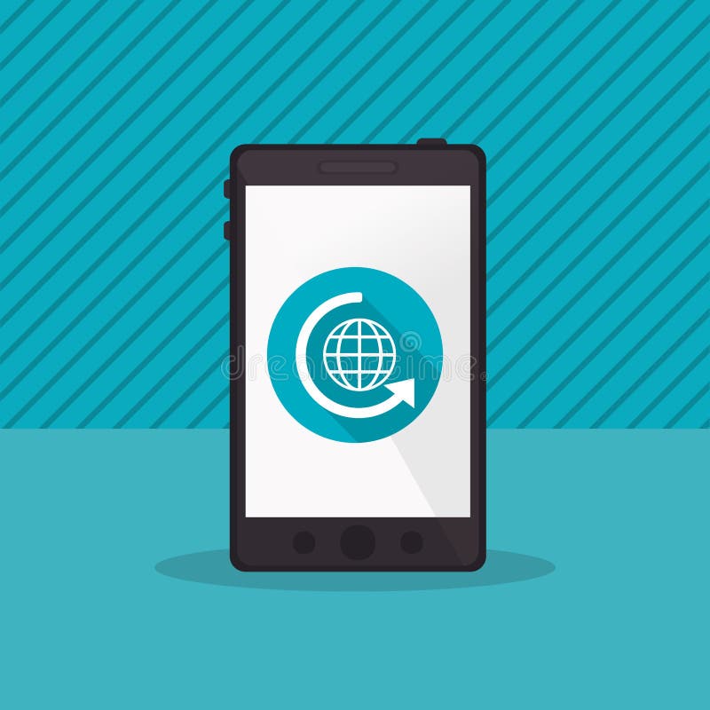 Modern Cellphone with Refresh Arrow and Earth Globe Diagram Icon Stock ...