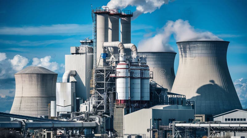Cement Plant with Visible Carbon Capture Technology and Cooling Towers ...