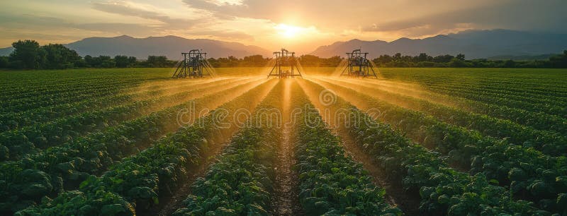 Modern Center Pivot Irrigation System Watering Lush Green Fields at ...