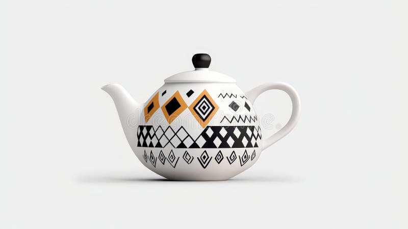 Modern Ceramic Teapot with Geometric Patterns in Black and Orange ...
