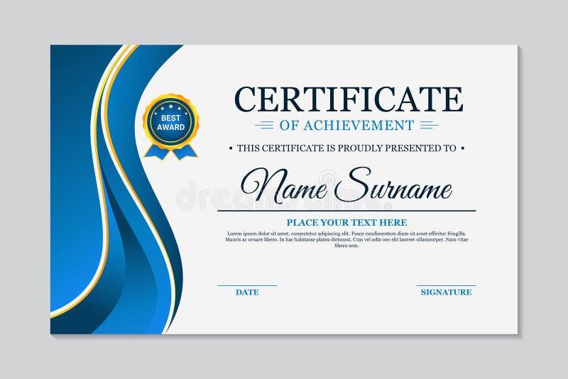 Modern Certificate of Achievement Template Elegant Blue Gold Wave ...