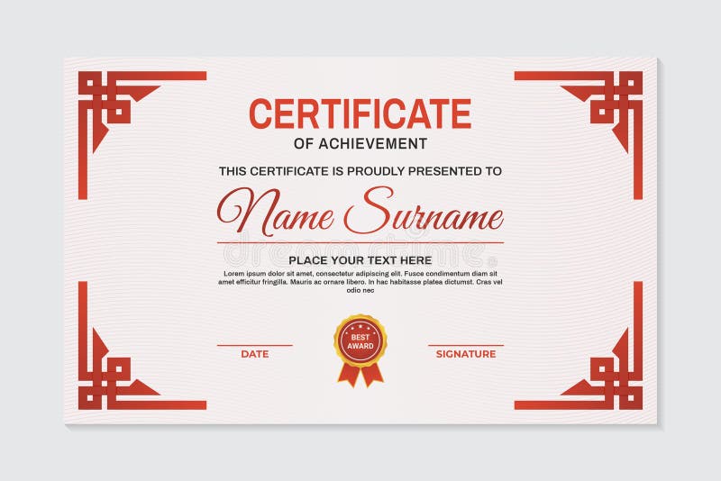 Modern Certificate of Achievement Template with Red Square Border ...