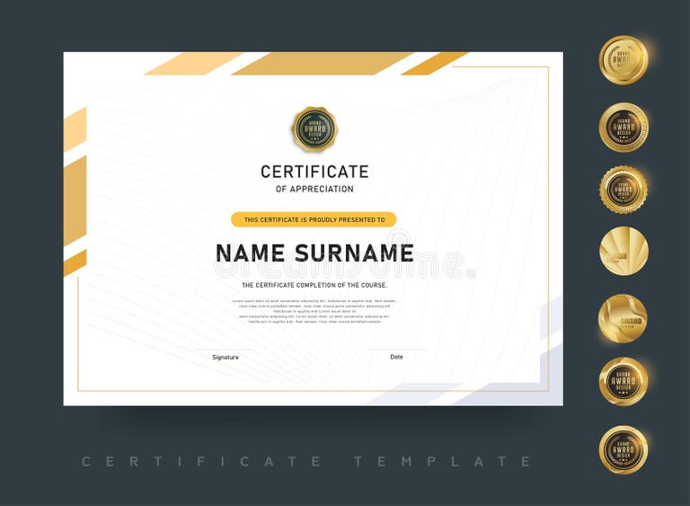 Modern Certificate Template with Clean Layout Gold Elements and Elegant ...