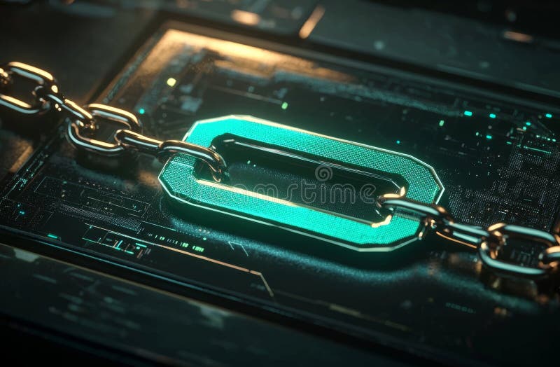 Modern Chain in Isolation. Wireframe Chain Element Against a Blue ...