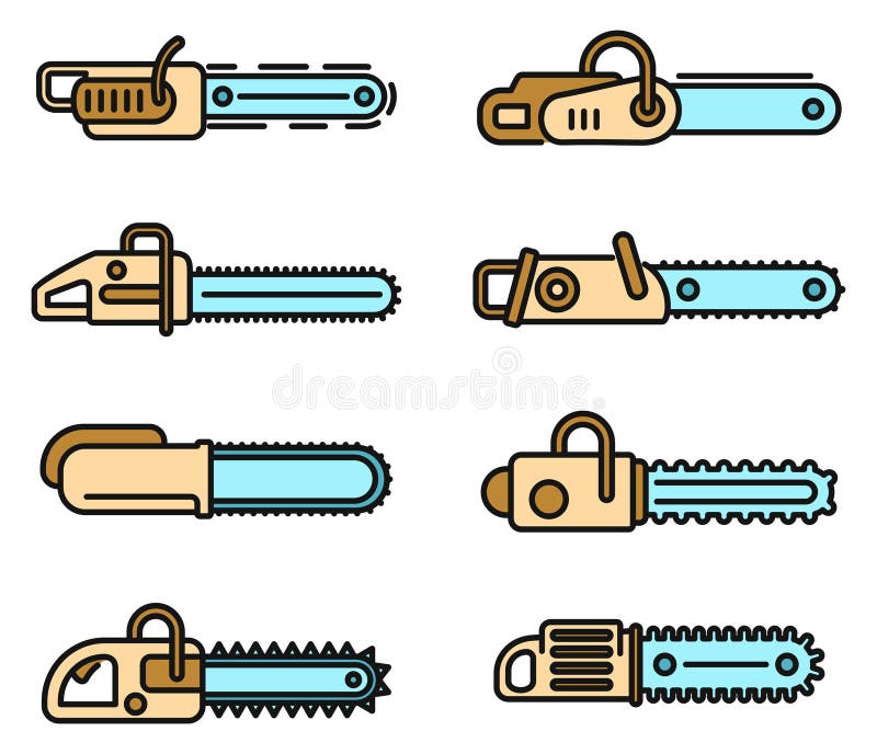 Modern Chainsaw Icons Set Vector Color Stock Illustration ...