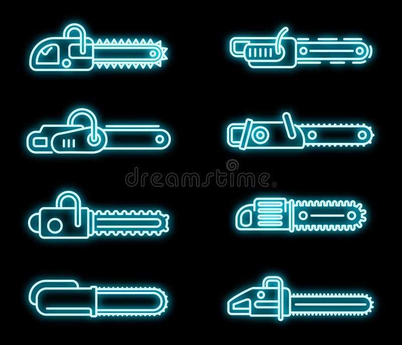 Modern Chainsaw Icons Set Vector Neon Stock Illustration - Illustration ...