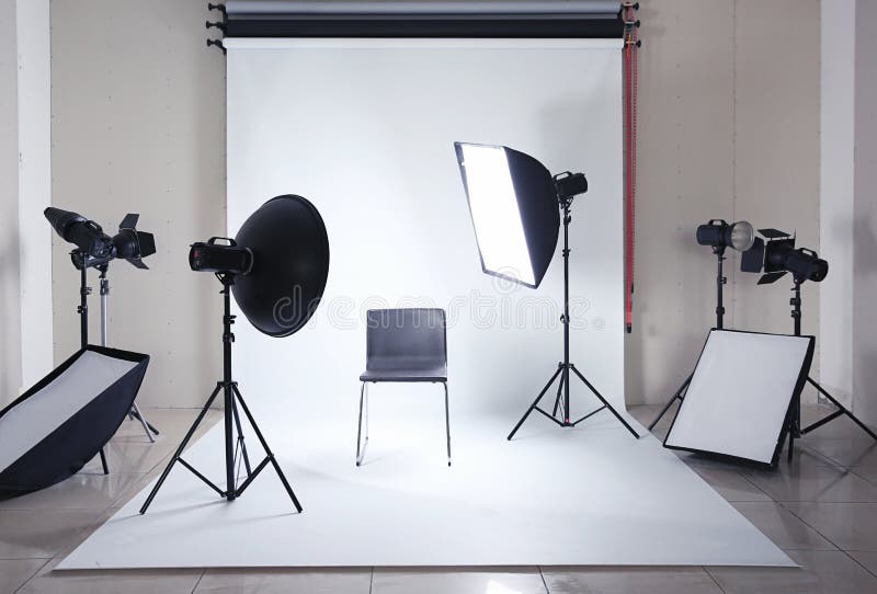 Modern Chair in Photo Studio with Professional Equipment Stock Photo ...
