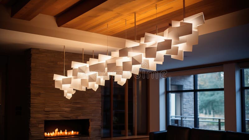 Modern Chandelier on the Ceiling Closeup Stock Image - Image of ...