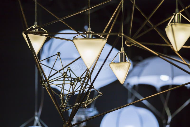 Modern Chandelier in the Form of a Triangle and Metallic Geometric ...