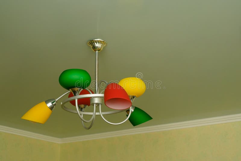 Modern Chandelier with Multicolored Ceiling Lights Stock Image - Image ...