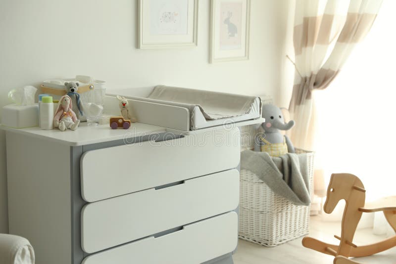Modern Changing Table in Baby Room Interior Stock Image - Image of ...