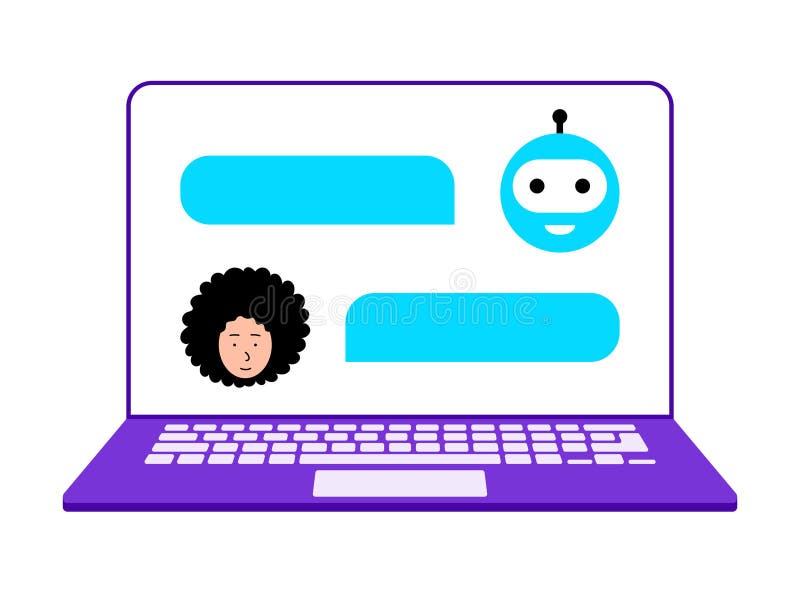 Modern Chatbot Interaction on a Laptop Screen with Diverse Characters ...