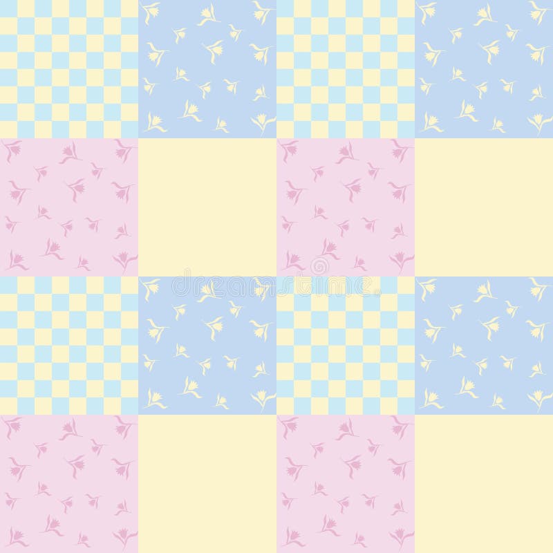 Modern Checkerboard Pattern with Pastel Colors and Flowers. Stock ...