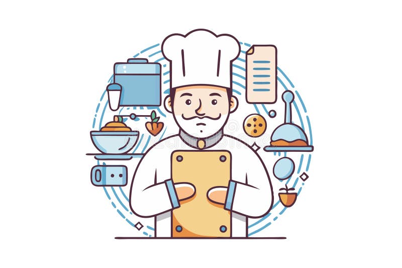 Modern Chef Illustration Featuring a Secret Recipe Book, Kitchen Tools ...