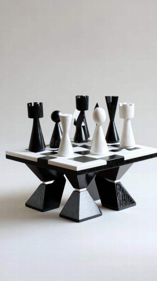 Modern Chess Set with Unique Geometric Base Stock Photo - Image of ...