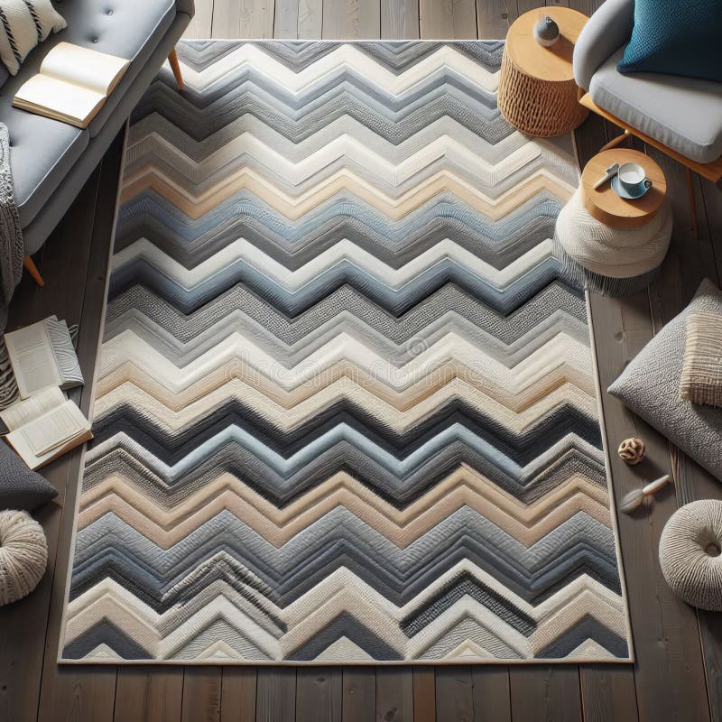 Modern Chevron Patterned Rug in Shades of Gray and Cr Stock Image ...