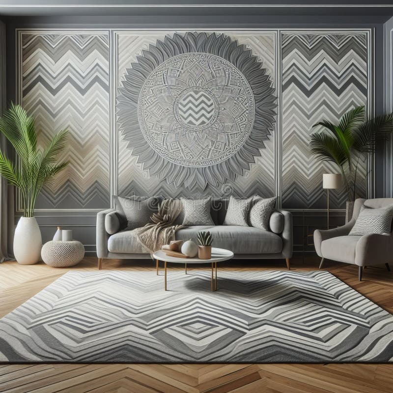 Modern Chevron Patterned Rug in Shades of Gray and Wh Stock Image ...