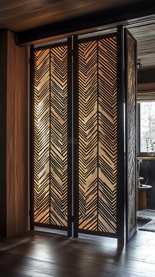 Modern Chevron Room Divider with Backlit Pattern Stock Illustration ...